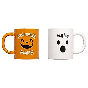 Pearhead Halloween Mug Set, Good Morning Pumpkin and Hey Boo Coffee Mugs, Novelty Fall Holiday Cups, Set of 2, 13 oz