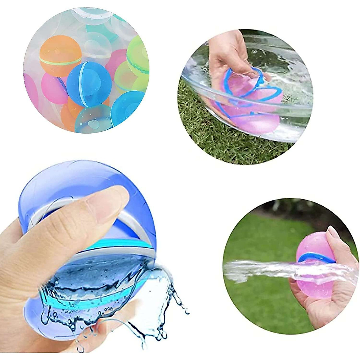 [10 in 1] Magnetic Reusable Water Balloons, Quick Fill Self Sealing Waterfall Water Balls for Kids, Water Bomb Splash Balls for Swimming, 2 Pink 2 Blue 2 Green 2 Yallow 2 Orange