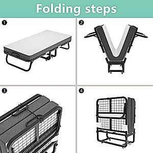 CAIYUN Folding Bed with Mattress, Portable Bed Foldable Bed with Memory Foam Mattress and Fabric Storage Bag, Rollaway Beds with Fold-up Metal Frame for Study, Bedroom, Living Room, 75" x 31"