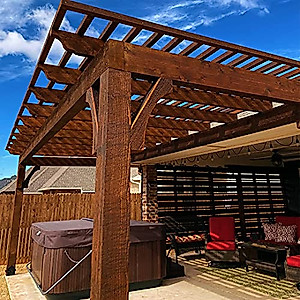 Pergola World PorchMax Pergola Kit for Patios, Decks, Spas, Backyards, and Gardens, 100% Western Red Cedar, Steel Post Bases, Sun Shade and Rain Coverage (Classic Walnut, 10x12)