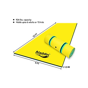 ALADDIN WATER MAT 12x6 Ft, 3 Layers, Newest Model, Floating Water Pad-Mat-Island-Giant Lilly Pad for Ocean, Pools, Lakes, Rivers - (Green/Yellow)