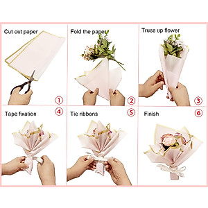 Unarty 20 Sheets White Flower Wrapping Paper, Waterproof Bouquet Wrapping Paper with Gold Edge, Floral Wrapping Paper Florist Bouquet Supplies for Flower Shop 22.8 x 22.8 Inch