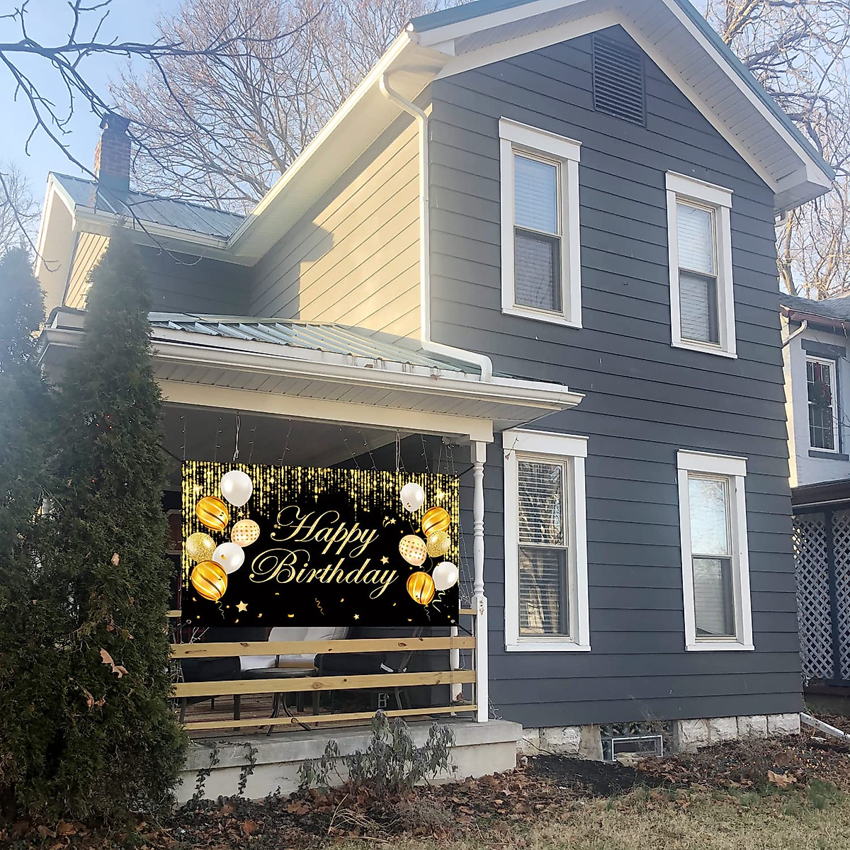 Happy Birthday Banner, Happy Birthday Yard Sign Background, Indoor Outdoor Birthday Backdrop, Party Decorations Banner for Women Men Boys Girls. (Black Gold)
