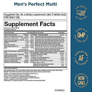 Purity Products Men's Perfect Multi from Vitamins, Minerals and Phytonutrients - Promotes Energy, Vitality and Stamina - Easy to Swallow - 90 Tablets