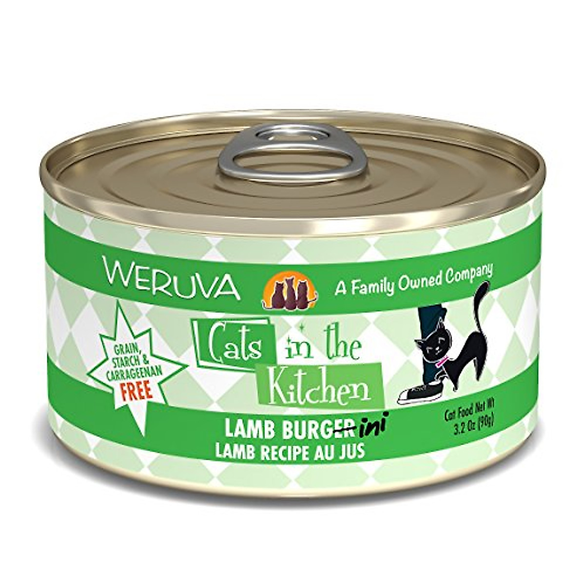 Weruva Cats in The Kitchen, Lamb Burger-ini with Lamb Au Jus Cat Food, 3.2oz Can (Pack of 24)