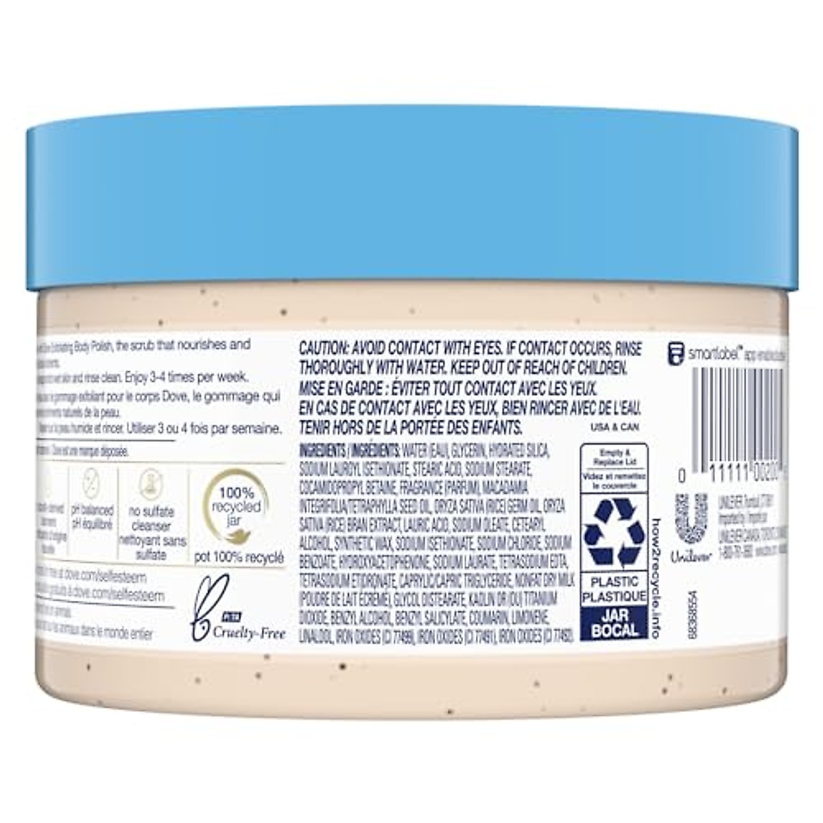 Dove Exfoliating Body Polish Scrub Reveals Visibly Smoother Skin Macadamia & Rice Milk Body Scrub That Nourishes Skin, 10.5 oz, 4 Count