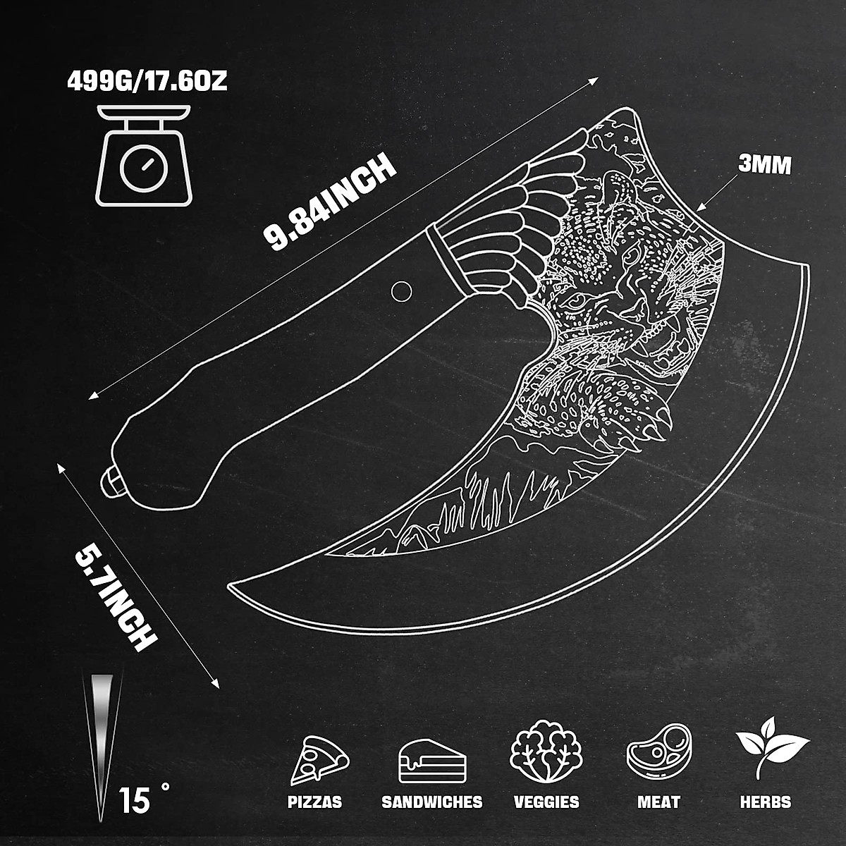 TIVOLI Meat Cleaver Knife Set with 9-inch Pizza Cutter Axe Ulu Knife, Full Tang Cleaver Knife with Sheath Gift Box for Kitchen Outdoor Camping Use