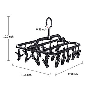 Annaklin Foldable Clip Hangers with 26 Drying Clips, Underwear Hanger with Clips, Plastic Laundry Clip and Drip Drying Hanger for Socks, Bras, Lingerie, Clothes, Sturdy, Black