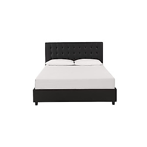 DHP Emily Upholstered Platform Bed with Modern Vertical Tufted Headboard, No Box Spring Needed, Queen, Black Faux Leather