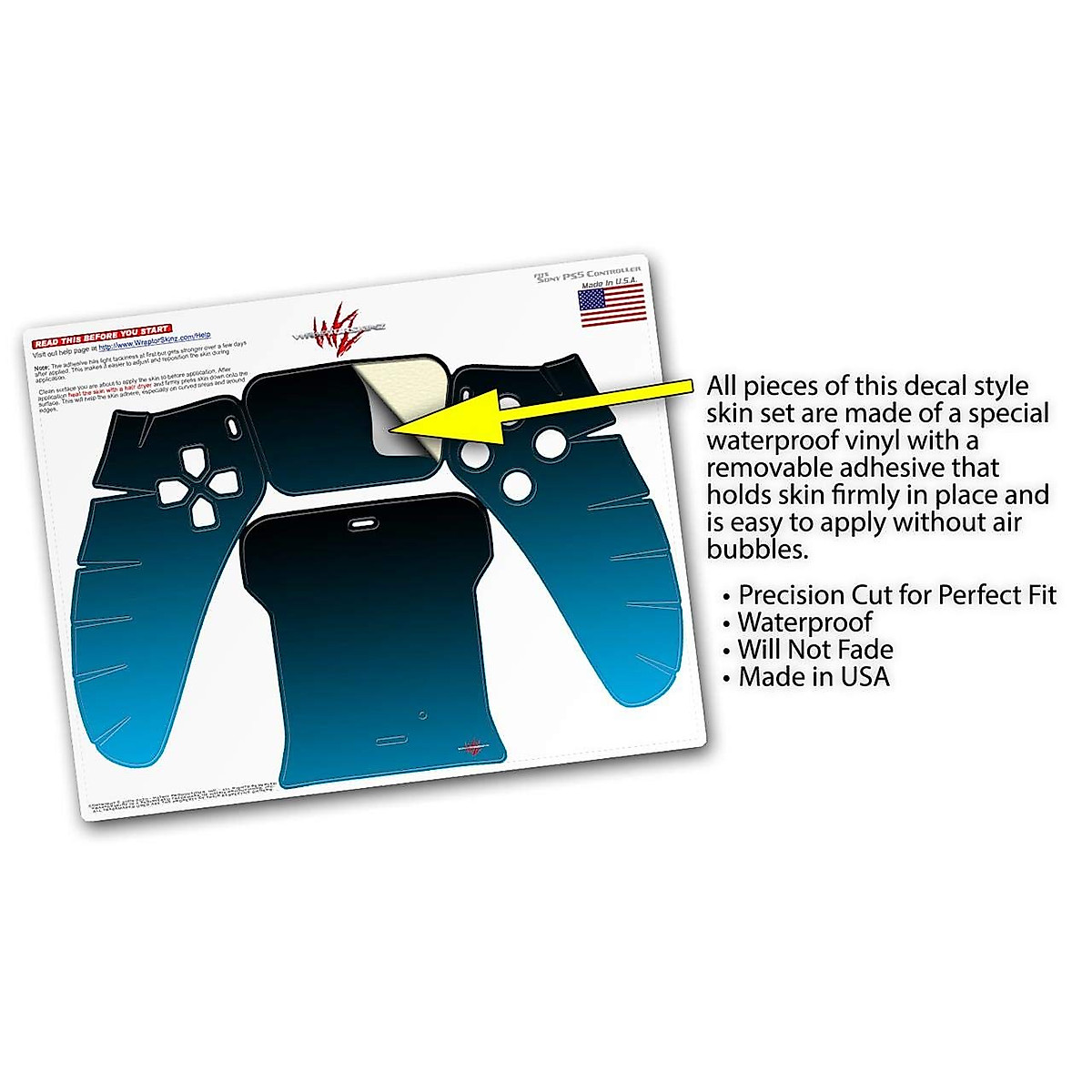 WraptorSkinz Skin Wrap compatible with Sony PS5 DualSense Controller Smooth Fades Neon Blue Black (CONTROLLER NOT INCLUDED)