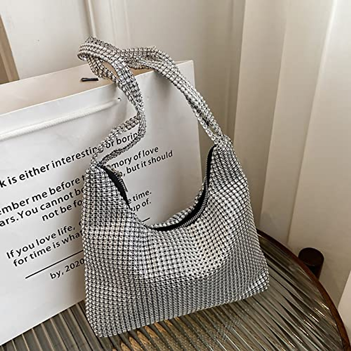 Elegant Handbag Evening Bag Shiny Rhinestone Clutch Bag Silver Underarm Bag Shoulder Bag for Wedding Party evening bag