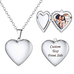U7 Stainless Steel Locket Necklace that Hold Picture Women Mens Personalized Gift Heart Pendant Photo Image Necklaces, Mothers Day/Lover/Friends/Couple Jewelry