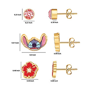 Disney Girls Stitch Earrings 3-Piece Set Officially Licensed - Set of 3 Stitch Stud Earrings for Girls - Stitch Jewelry