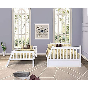 U/D Twin Over Full Bunk Bed, Solid Wood Bunk Bed Frame with Two Storage Drawers, Idea for Kids/Teens, No Box Spring Needed (White GYIDQX