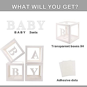V-LIFE Clear Baby Boxes with Letters for Baby Shower,Baby Shower Decorations, Transparent Ballon Boxes Backdrop,Baby Shower Birthday Party,Gender Reveal,Reusable Favors In Giftbox, Baby Blocks（White）