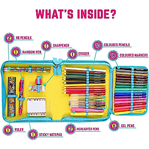 GirlZone Rainbow Jumbo Arts and Crafts Filled Stationery Pencil Case for Girls, Great Gift for Girls