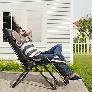 UDPATIO Oversized Zero Gravity Chair 29In XL Patio Reclining Chair with Cushion, Outdoor Folding Adjustable Recliner with Cup Holder, Foot Rest & Padded Headrest, Support 500LB