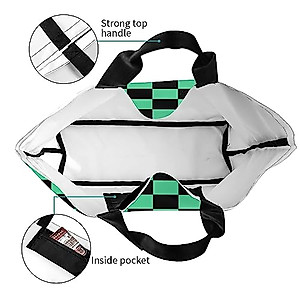 TWKGBUAD Classic Green and Black Plaid Print Reusable Shoulder Shopping Bag - Large Capacity Tote Bag with Inner Pocket for Women Men