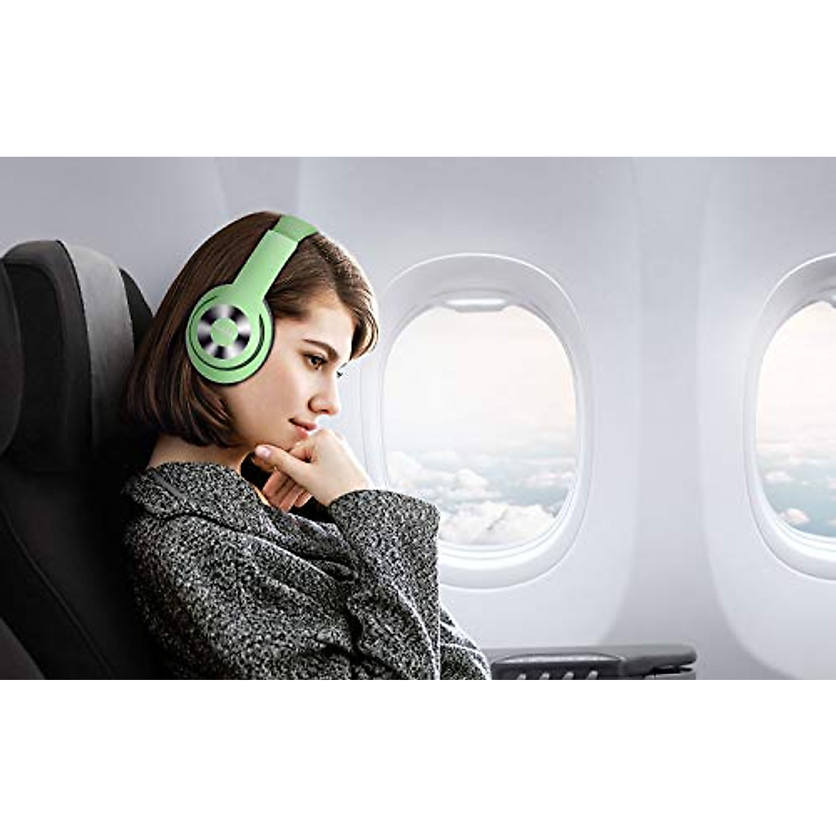 AUSDOM Lightweight Over-Ear Wired HiFi Stereo Headphones with Built-in Mic Comfortable Leather Earphones Noise Isolating Adjustable Deep Bass for iPhone iPod iPad Macbook MP3 Smartphones Laptop- Green