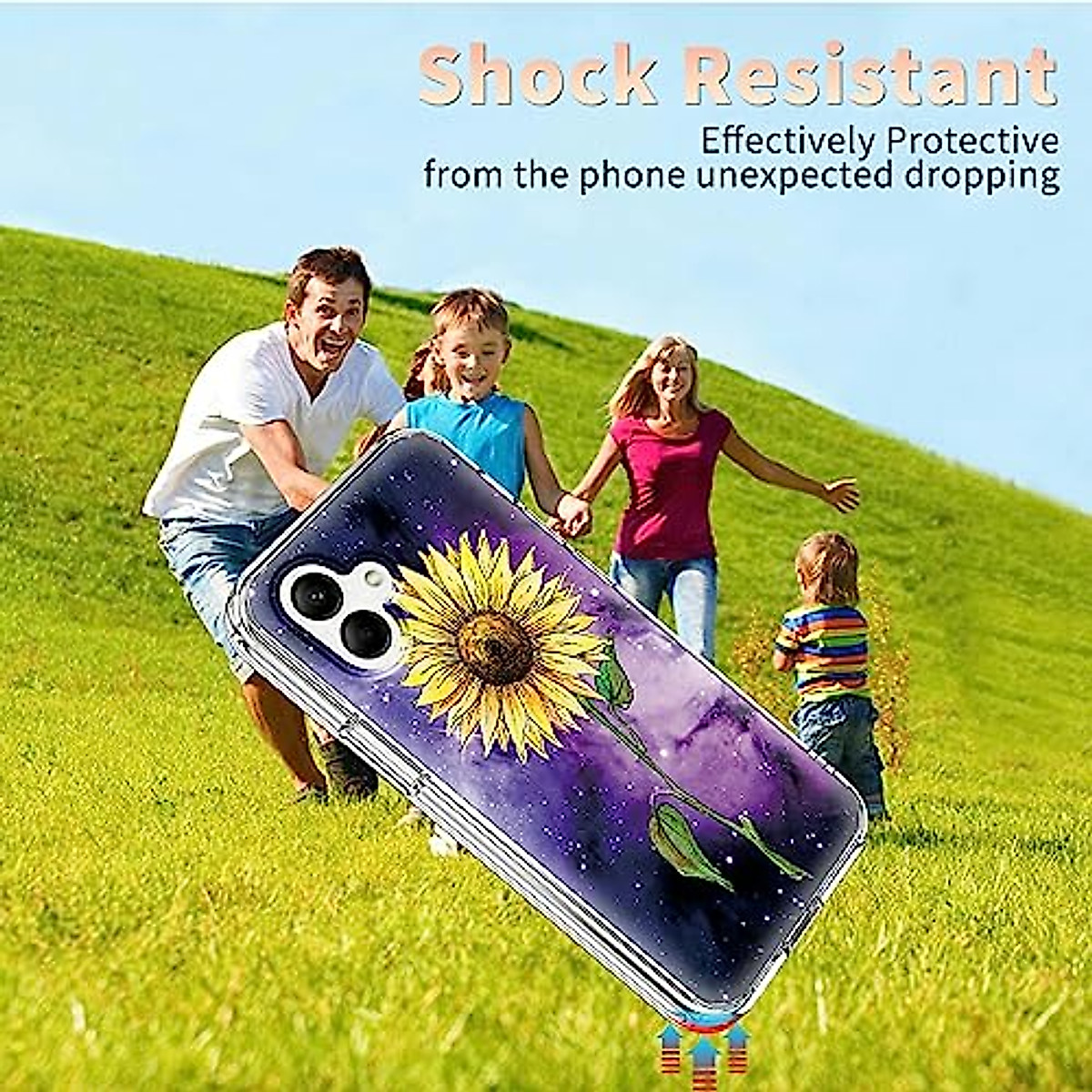 BWEGRHE for Samsung Galaxy A04 4G Clear Case with Sunflower Purple Galaxy Pattern Designed, Transparent Dual Layer Soft TPU Bumper + Hard PC Shockproof Protective Phone Case for Galaxy A04 4G