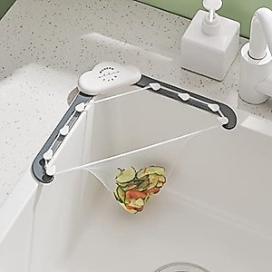 Kitchen Triangle Sink Strainer, Multipurpose Sink Strainer Net Mesh Hanging Bags for Sink Corner Strainer with 100pcs Filter Bags (Grey)