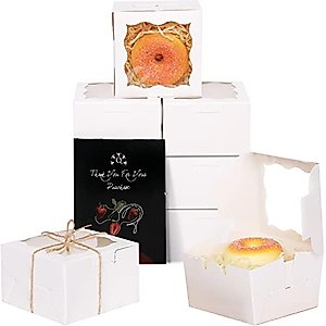 qiqee Bakery Box with Window 4x4x2.5 4*4*2.5inch/100Packs White Macaron Boxes Small Donut Pastry Boxes for Party Mini Cookie Boxes(5 Diferent Gift Include)