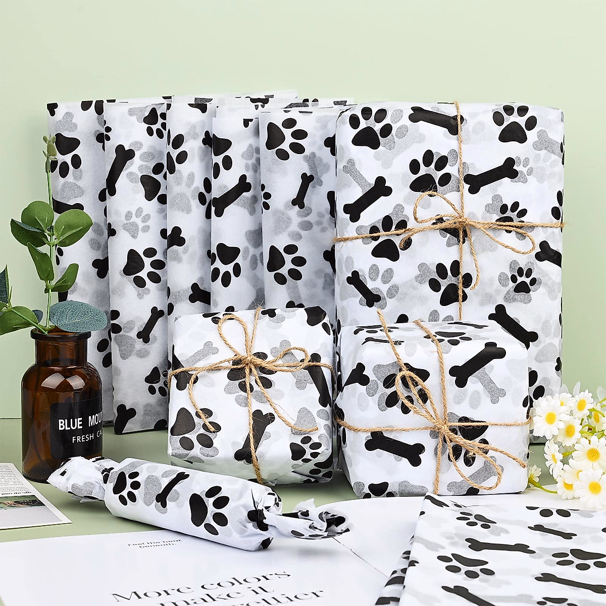 60 Sheets 20 x 20 Inch Dog Paw Print Tissue Paper Puppy Paws Gift Wrap Tissue for Gift Bags Wrapping (Dog Paw)