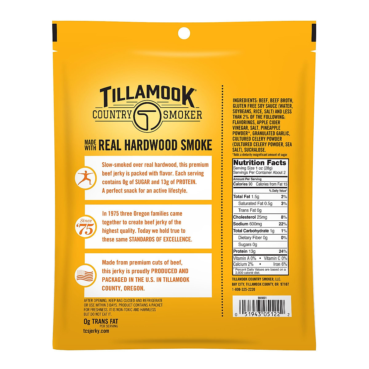 Tillamook Country Smoker Zero Sugar Keto Friendly Beef Jerky, Teriyaki, 2.2 Ounce