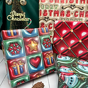 Dtiafu Stereoscopic Christmas Wrapping Paper Bundle - Unique Xmas Design with Snowman Merry Christmas - 20 x 28 Inch Per Sheet(8 Pcs)