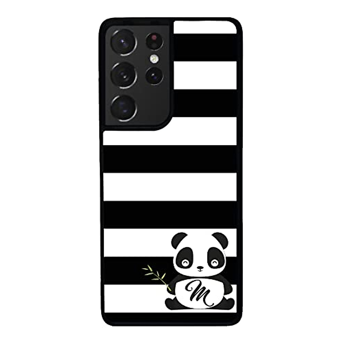 Panda Bear Personalized Initial Black Rubber Phone Case Compatible With Samsung Galaxy S23 S23+ Ultra S22 S22+ S21 S21FE S21+ S20FE S20+ S20 Note 20 S10 S10+ S10e