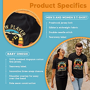 Personalized Family Matching Shirts for 3, Leveled Up to Daddy Mommy Gaming, New Player Has Entered The Game, Customized Name Matching Black Shirts for New Parent Gifts, First Mothers Day