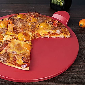 Roponan Pizza Stone, 13" Round Baking Stone for Oven and Grill, Heavy Duty Cordierite Pizza Stone with Handle, Great for Crispy Crust Pizza, Bread and Cookies