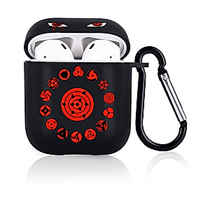 Japanese Anime Case for AirPods 1/2 with Keychain,Cool Red Eyes Pattern Soft TPU Protective Shockproof Skin Cover for Boys Girls Yonth Teen Kids Compatiable with Airpods 2nd 1st Generation Cover