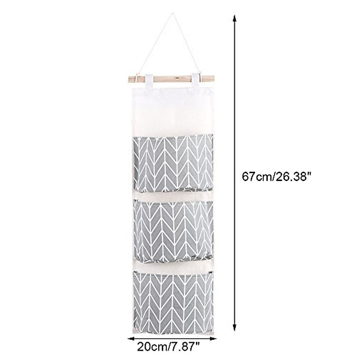 Estink 3Pcs Hanging Storage Bag, Fabric Wall Shelf Basket Storage Pouch, Cotton Linen Storage Bags Door Pouch with 3 Pockets, Organizer Bags for Bedroom Bathroom Kitchen(Gray)