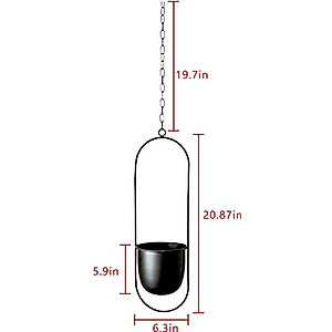 RISEON Boho Black Metal Plant Hanger,Metal Wall and Ceiling Hanging Planter, Modern Planter, Mid Century Flower Pot Plant Holder, Minimalist Planter for Indoor Outdoor Home Decor