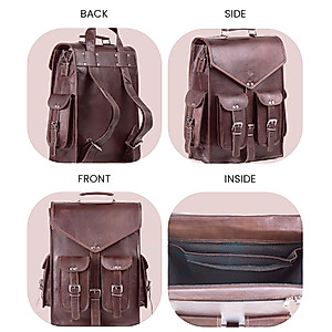 Handmade World Brown Vintage Leather Backpack Laptop Messenger Bag Rucksack Sling for Men Women (12" x 16")
