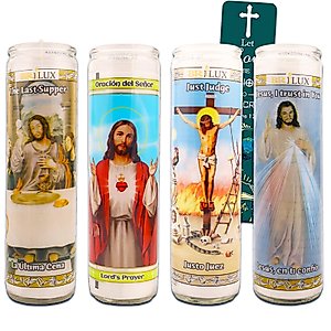 Graydon Hall 4 Pack Jesus 8 Inch White Religious Candles - Bundle with 4 Jesus Candles for Vigils, Prayers, Blessing Ceremonies, and More | Jesus Devotional Candles