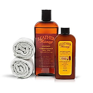 Leather Honey Complete Leather Care Kit Including 4 oz Cleaner, 8 oz Conditioner and 2 Applicator Cloths for use on Leather Apparel, Furniture, Auto Interiors, Shoes, Bags and Accessories
