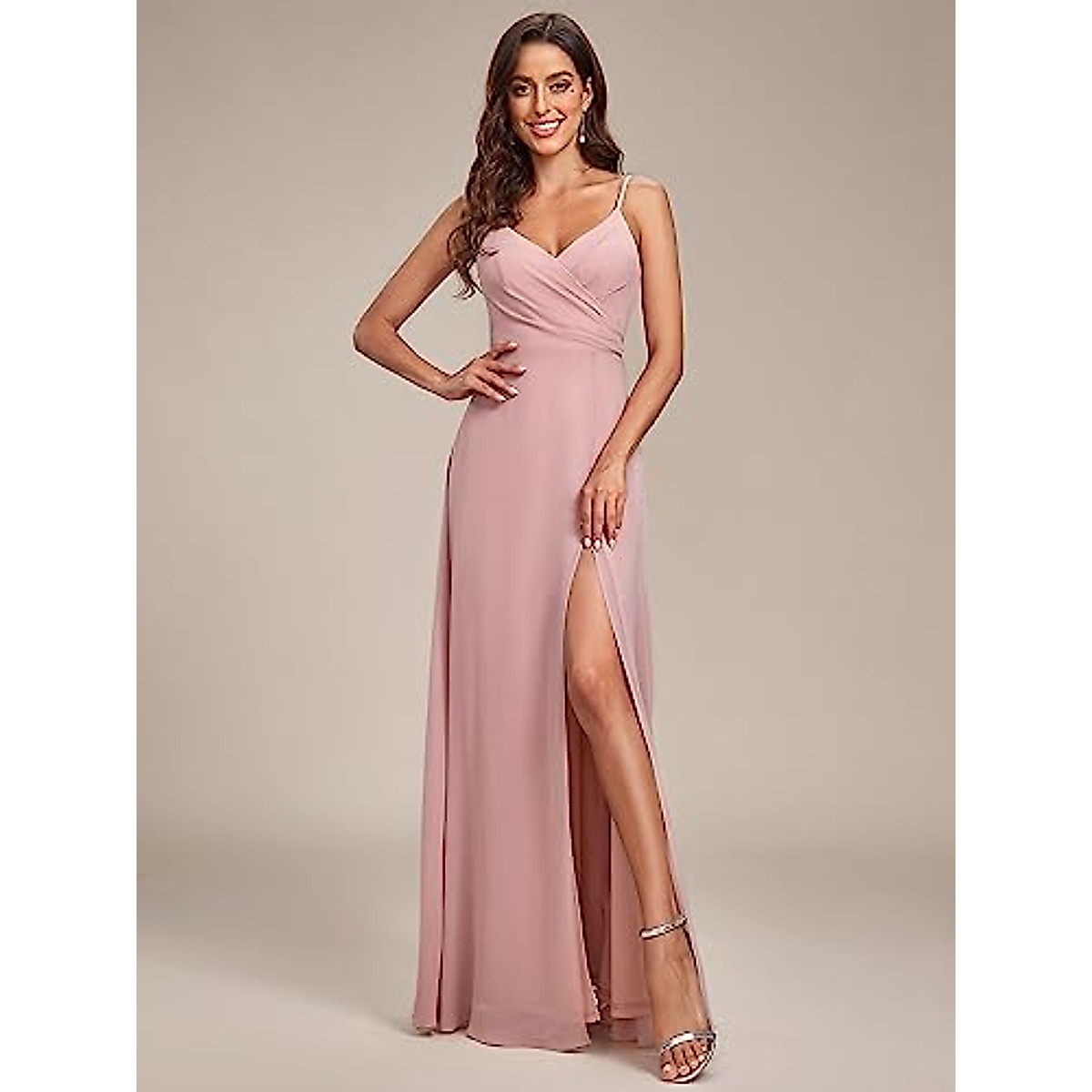 Ever-Pretty Women's V Neck Bridesmaid Dresses, Spaghetti Strap Maxi Dress Party Dress, Formal Dresses, Long Dress Dusty Rose US14