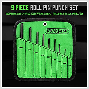 SWANLAKE 9-Pieces Roll Pin Punch Set, Removing Repair Tool with Holder for Automotive, Watch Repair,Jewelry and Craft