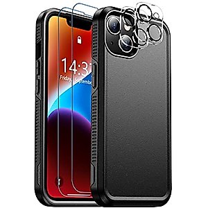 Justcool 5-in-1 iPhone 14 Plus Case: 10ft Military-Grade Drop Protection, 2 Tempered Glass & Camera Lens Protectors, Full-Body Shockproof (Black)