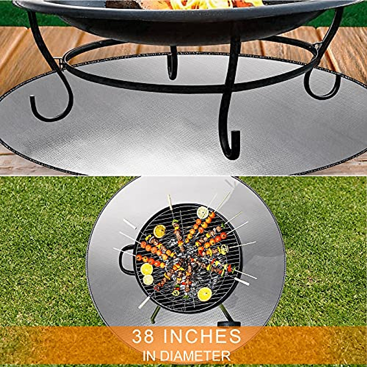 XLAND 38" Diameter Round Fire Pit Mats for Under Fire Pit - 3 Layers Fiberglass Waterproof & Fireproof Mat for Fire Pit - Outdoor Fireproof Grill mat for Lawn Patio Deck Grass BBQ Bonfire Camping