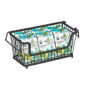 mDesign Stackable Metal Basket for Kitchen Storage - Wire Farmhouse Bin Basket w/Handles for Pantry - Stacking Wire Basket Organizer for Food, Drinks, Snacks - Hyde Collection, 6 Pack, Black