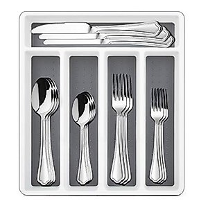 40-Piece Silverware Set with Drawer Organizer Tray, HaWare Stainless Steel Flatware Cutlery Utensils, Timeless and Elegant Design for Home Hotel Wedding, Mirror Polished and Dishwasher Safe