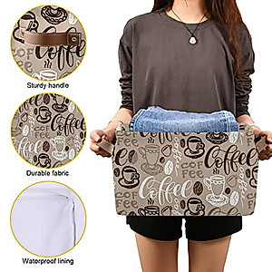 Coffee Storage Basket Fabric Storage Bin Farmhouse Coffee Pod Holder Baskets, Coffee Cup Foldable Storage Boxes Organizer for Baby Cloth Dog Toy Book Storage Cubes Shelf Closet Basket 16×12×8 Inches