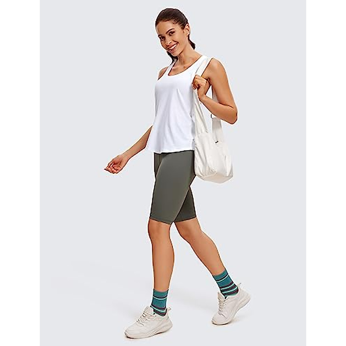 CRZ YOGA Womens Pima Cotton Racerback Workout Tank Tops Lightweight Loose Sleeveless Tops Athletic Gym Shirts White Medium