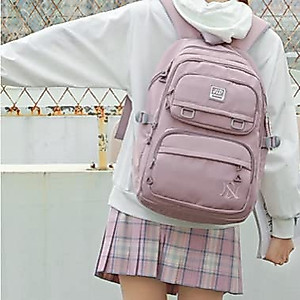 Kawaii Pastel Backpack Back to School Essential Large Capacity Aesthetic Backpack (Orange)