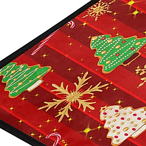 Kitchen Rugs Christmas Snowflakes Golden Tree Design Non-Slip Soft Kitchen Mats Bath Rug Runner Doormats Carpet for Home Decor, 39" X 20"