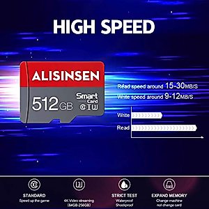 Micro SD Card 512GB High Speed Memory Card,TF Card 512GB with SD Card Adapter Micro Memory SD Cards 512GB for Camera (Class 10 High Speed), TF Card for Phone Computer Game Console