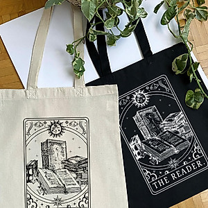 The Reader Tarot Card Tote Bag - Reading Bookish Cotton Tote Bag, Book Bag, Library Canvas Tote Bag (Natural)